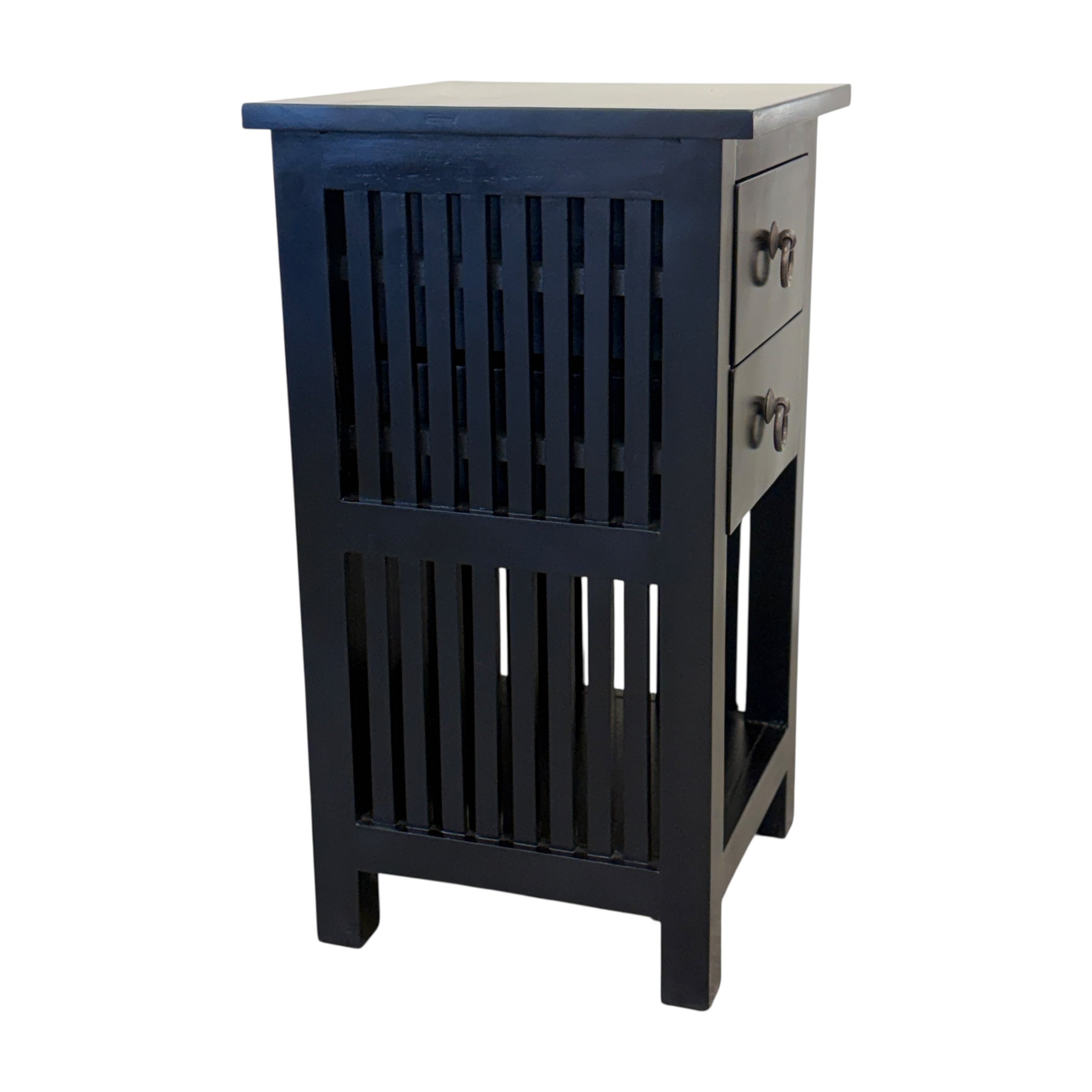 Slat Side Mahogany Bedside Cabinet 2 Drawer - Black – Java Furniture